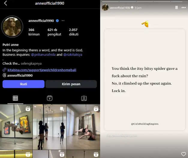 Unggahan di Instastory Putri Anne Curi Perhatian saat Amanda Manopo Menikah